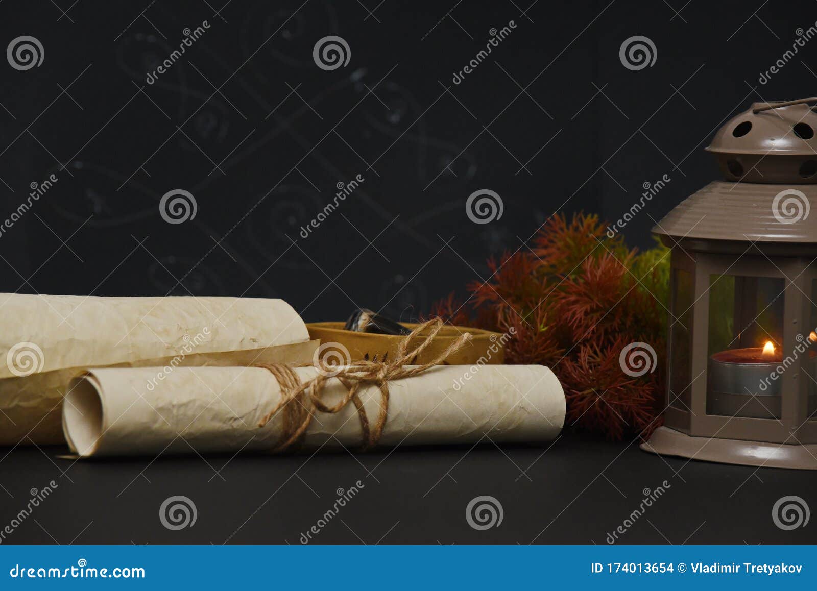 The Old Scroll is Tied with a Thread for a Magic Ritual Stock Photo ...