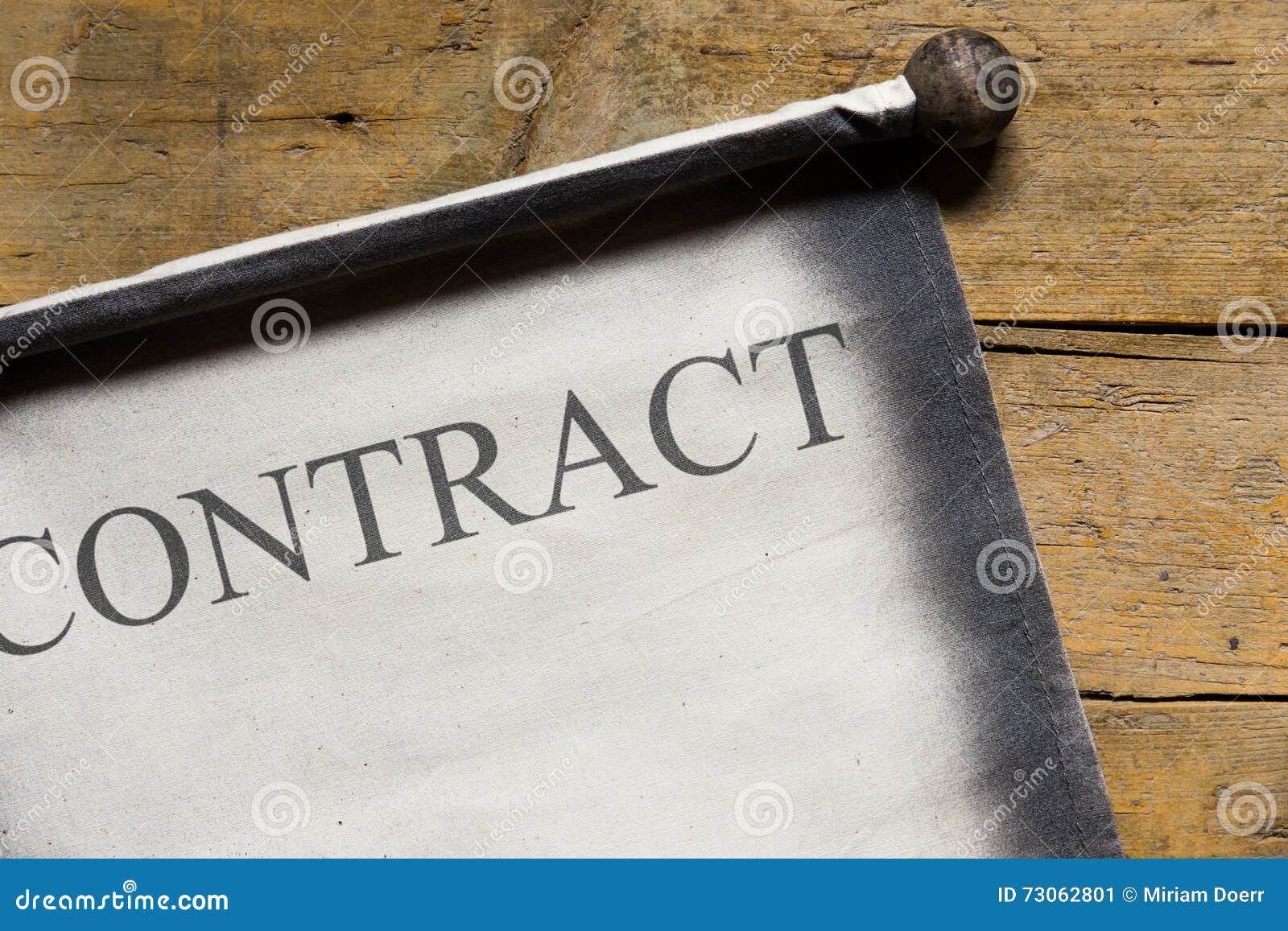 Old Scroll on Wooden Table, Word Contract Stock Image - Image of sign ...