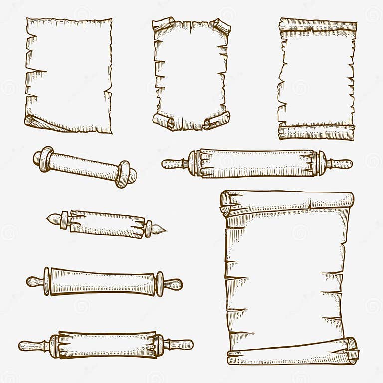 Old scrolls engraving. stock vector. Illustration of hand - 98957672