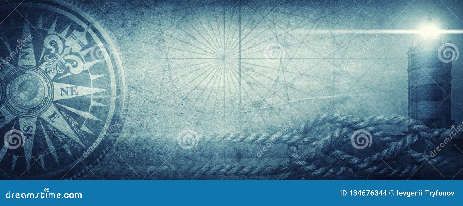 Old Sea Compass Lighthouse And Sea Knot On Abstract Map Background Pirate Explorer Travel