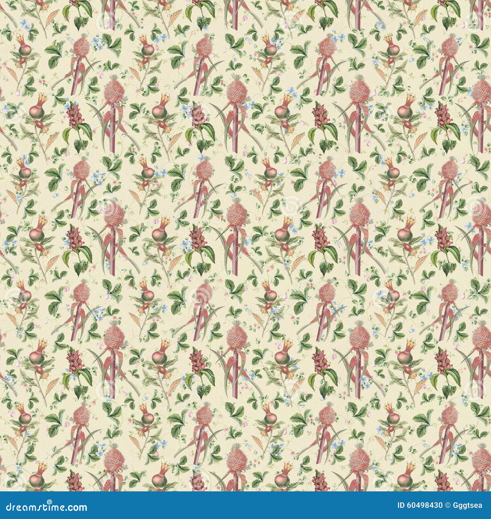Old Seamless Repeat Botanic Floral Pattern Wallpaper Stock Illustration ...