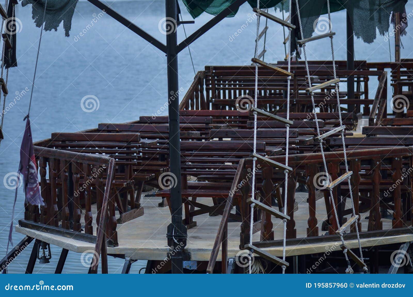 Old Seating Area on a Wooden Deck Stock Photo - Image of area, center ...