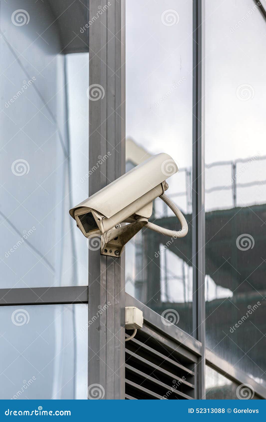 Old Security Camera on a Glass Wall Stock Photo - Image of electrical ...