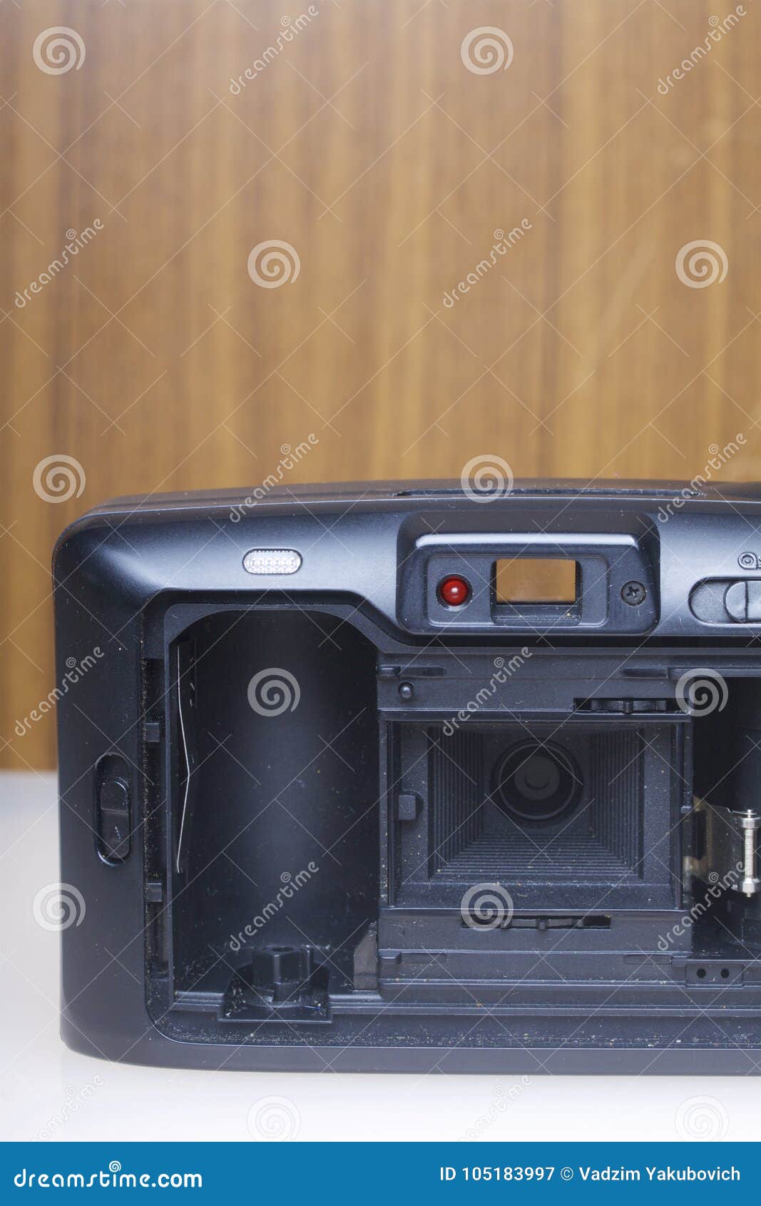 Old Semi-automatic Camera. with an Open Back Cover. Lies on a White ...