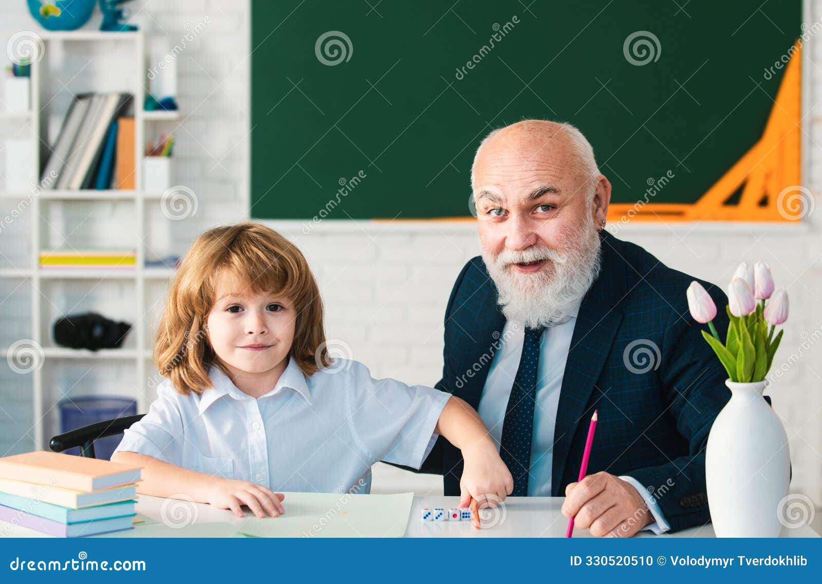 Old Senior Teacher and School Boy Pupil. Stock Photo - Image of study ...