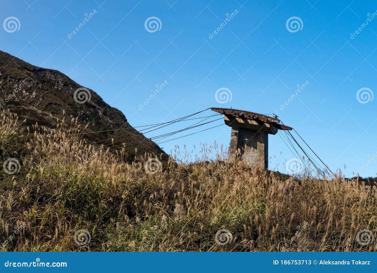 Old Sensuikyo Ropeway Constructions at the Foot of Mount Aso Stock ...