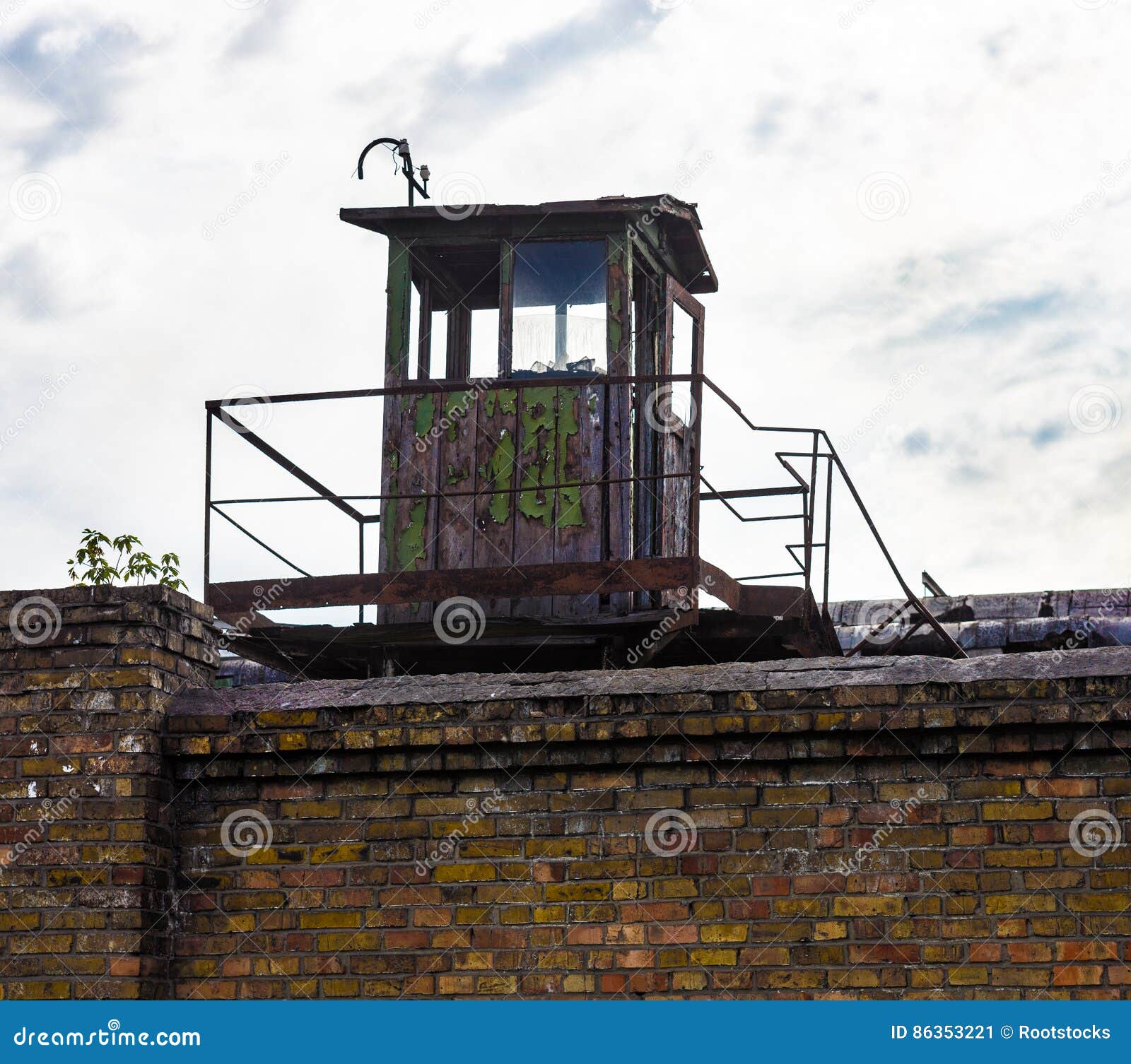Old Sentry-box on the Industrial Plant Brick Wall Stock Image - Image ...