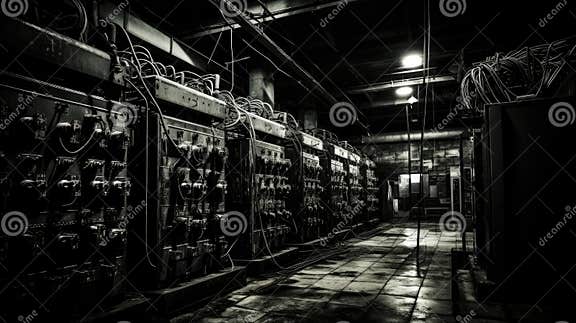 An Old Server Room Filled with Connecting Wires Stock Illustration ...