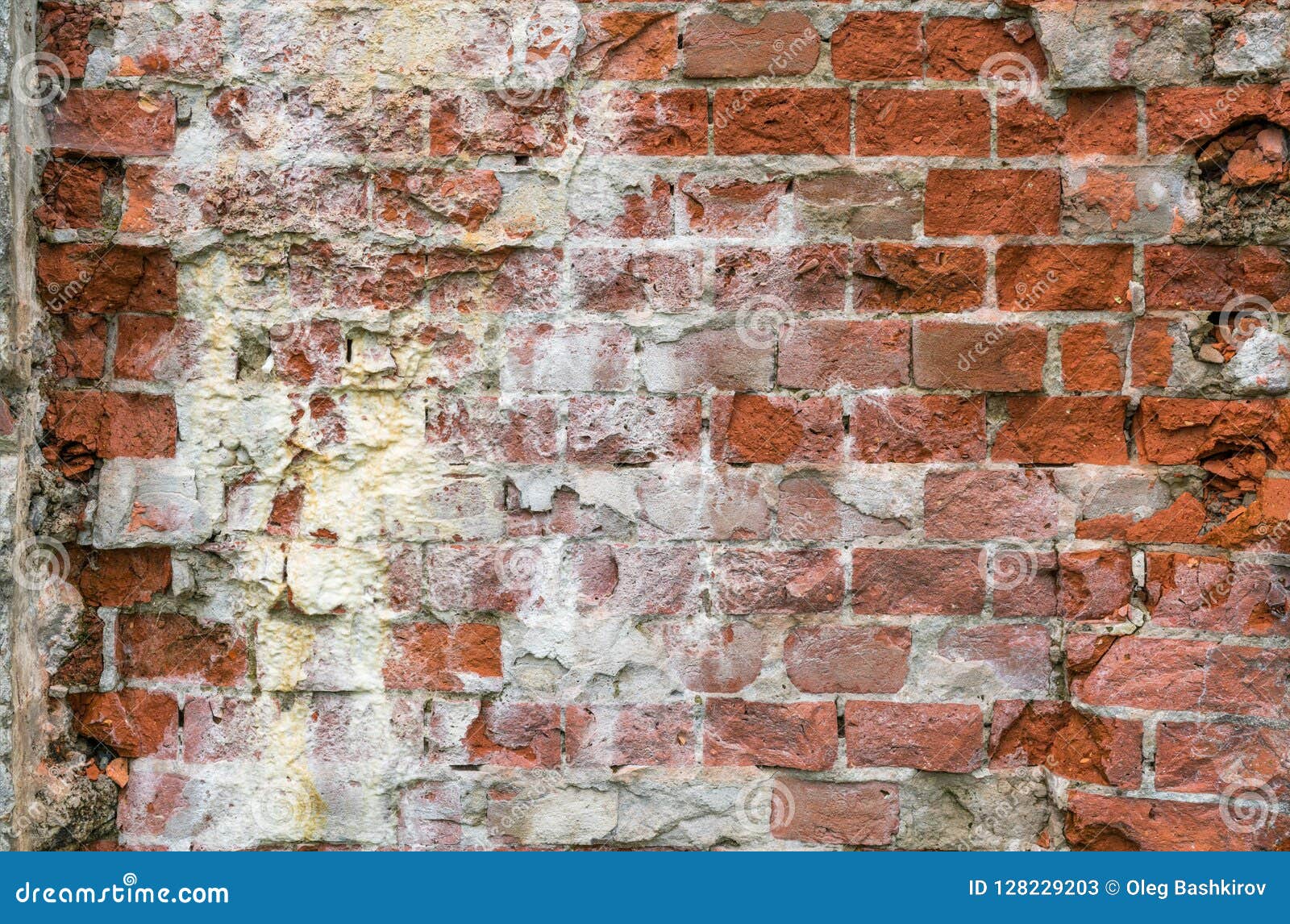 Old Severely Damaged Brick Wall. Stock Image - Image of moisture ...
