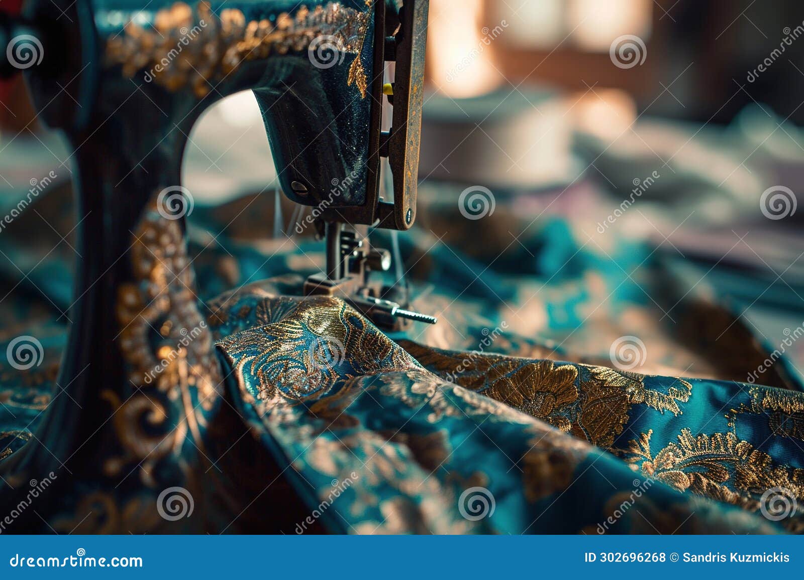 An Old Sewing Machine in Action. Generative AI Stock Illustration ...