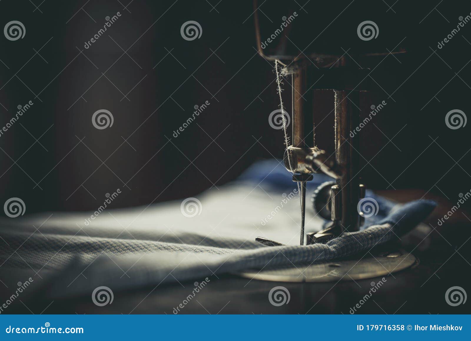 Old Sewing Machine in the Dark Light Stock Photo - Image of fashion ...