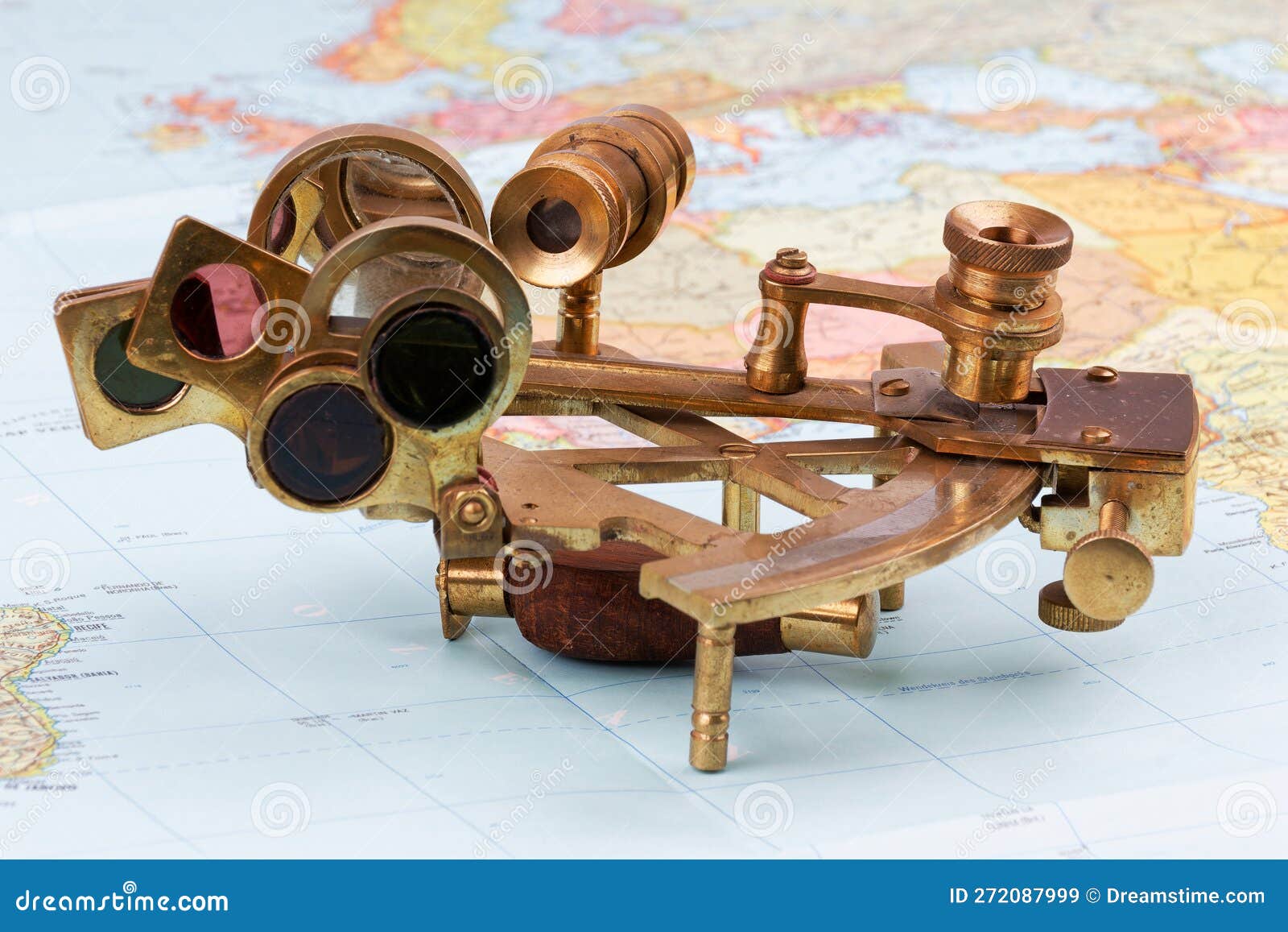 Old Brass Sextant Lying on World Map Stock Image - Image of location ...