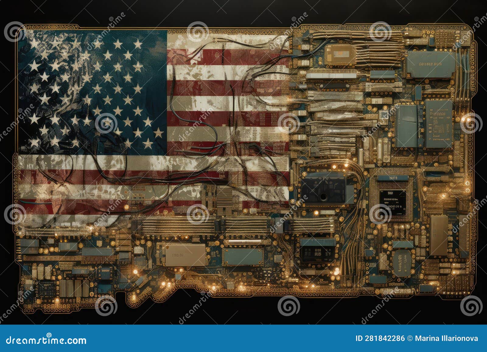 Old Shabby Electronic Chip on the American Flag. Generative AI Stock ...