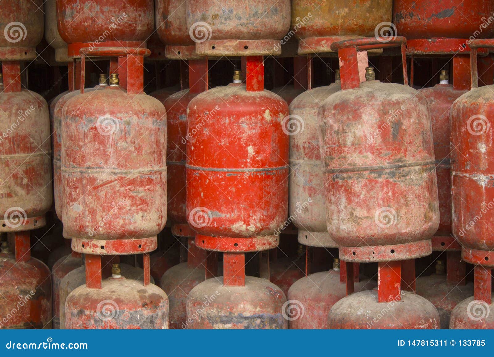 Old Shabby Gas Cylinders Stand in Rows Stock Image - Image of equipment ...