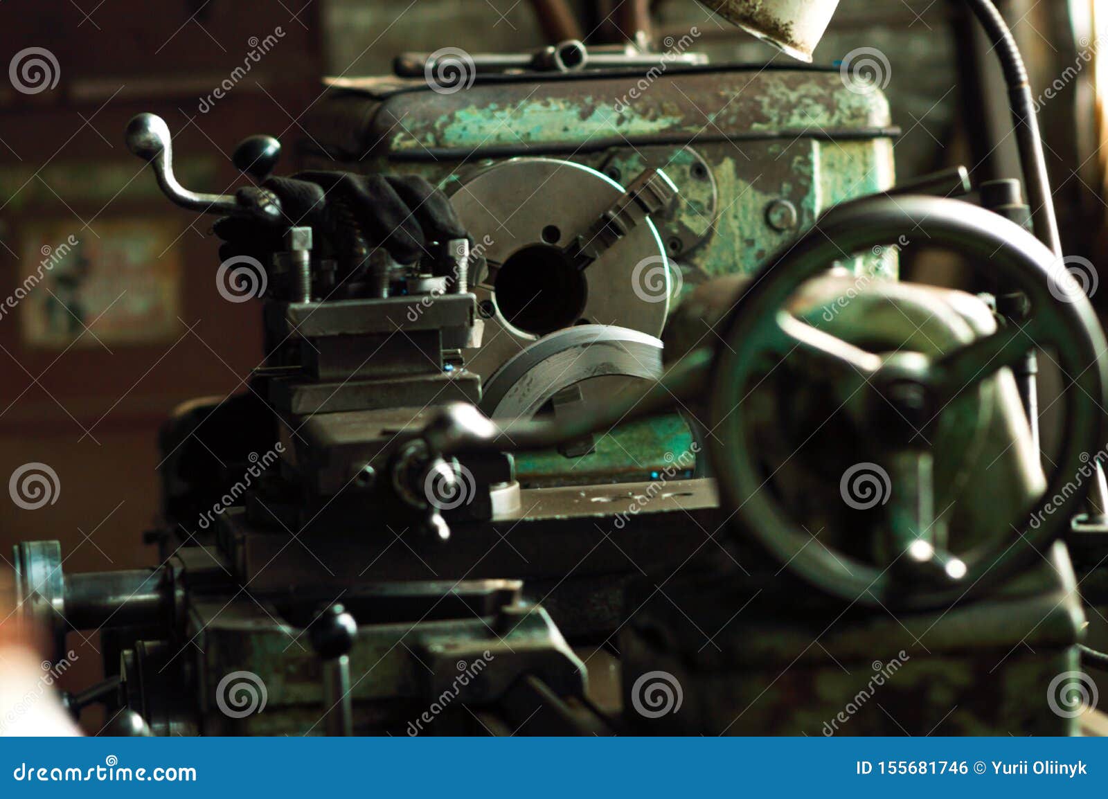 Old Green Lathe in the Workshop Stock Photo - Image of engineering ...