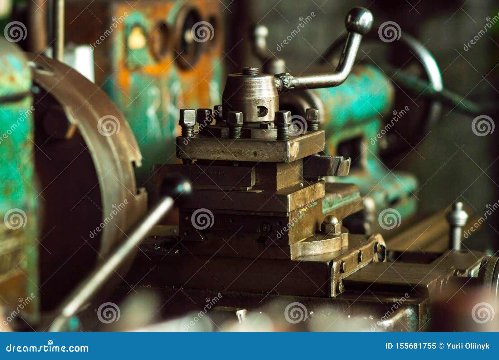 Old Green Lathe in the Workshop Stock Image - Image of equipment ...