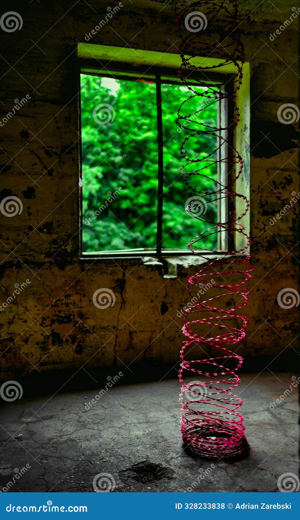 Old Shabby Room with Pink Barbed Wire. Stock Photo - Image of window ...