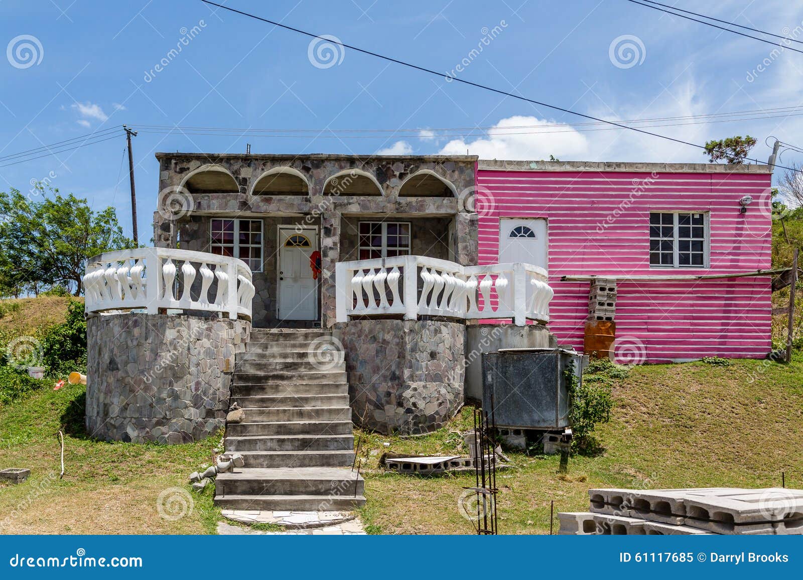 Old Shack of Concrete Blocks and Pink Boards Stock Image - Image of ...