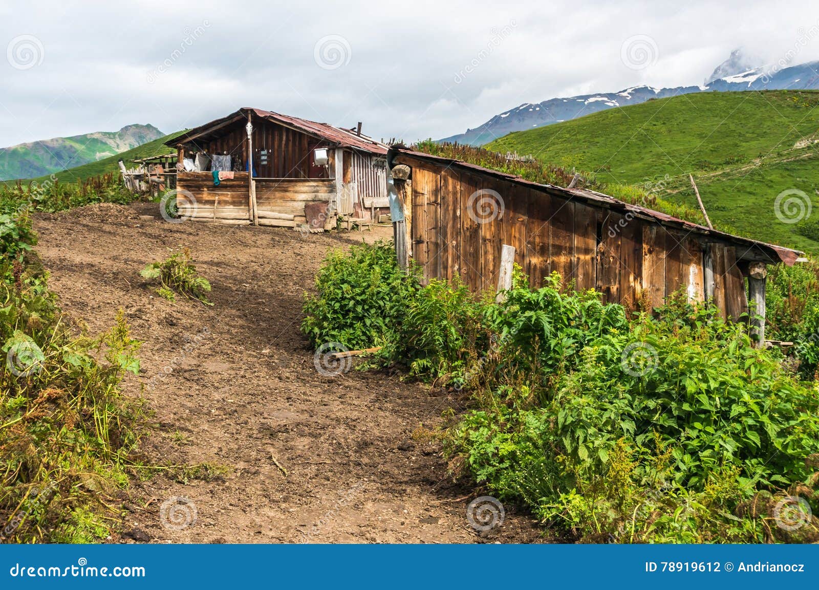Old Shacks and Mountains in Georgia Stock Photo - Image of bungalow ...