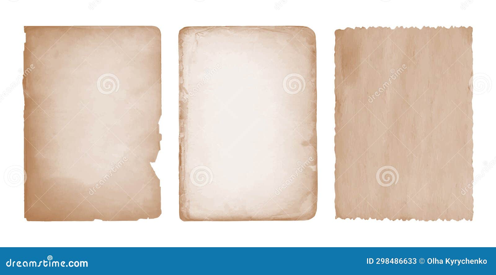 Vintage Faded Paper Sheets with Ripped Edges. Old Antique Paper Set ...