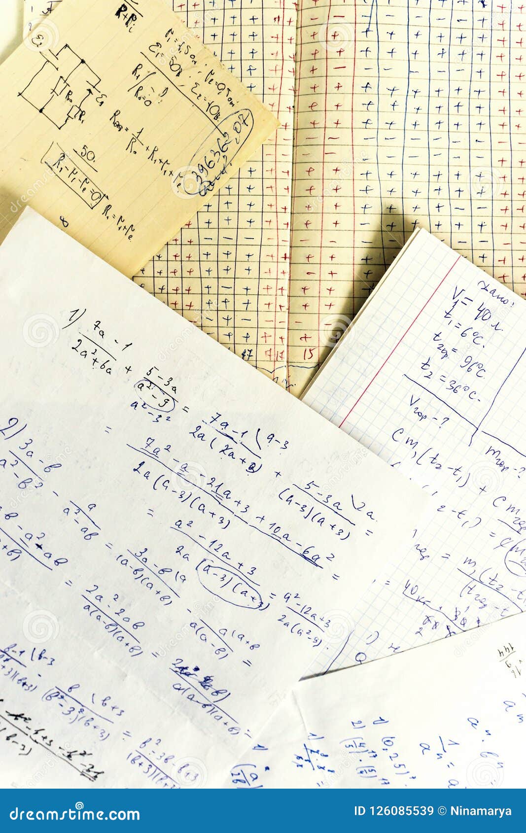 Sheets of Paper with Mathematical and Physical Calculations Stock Image ...