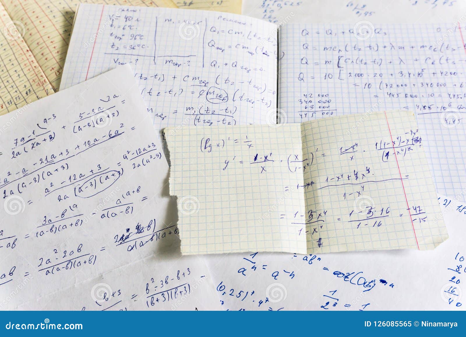 Sheets of Paper with Mathematical and Physical Calculations Stock Image ...