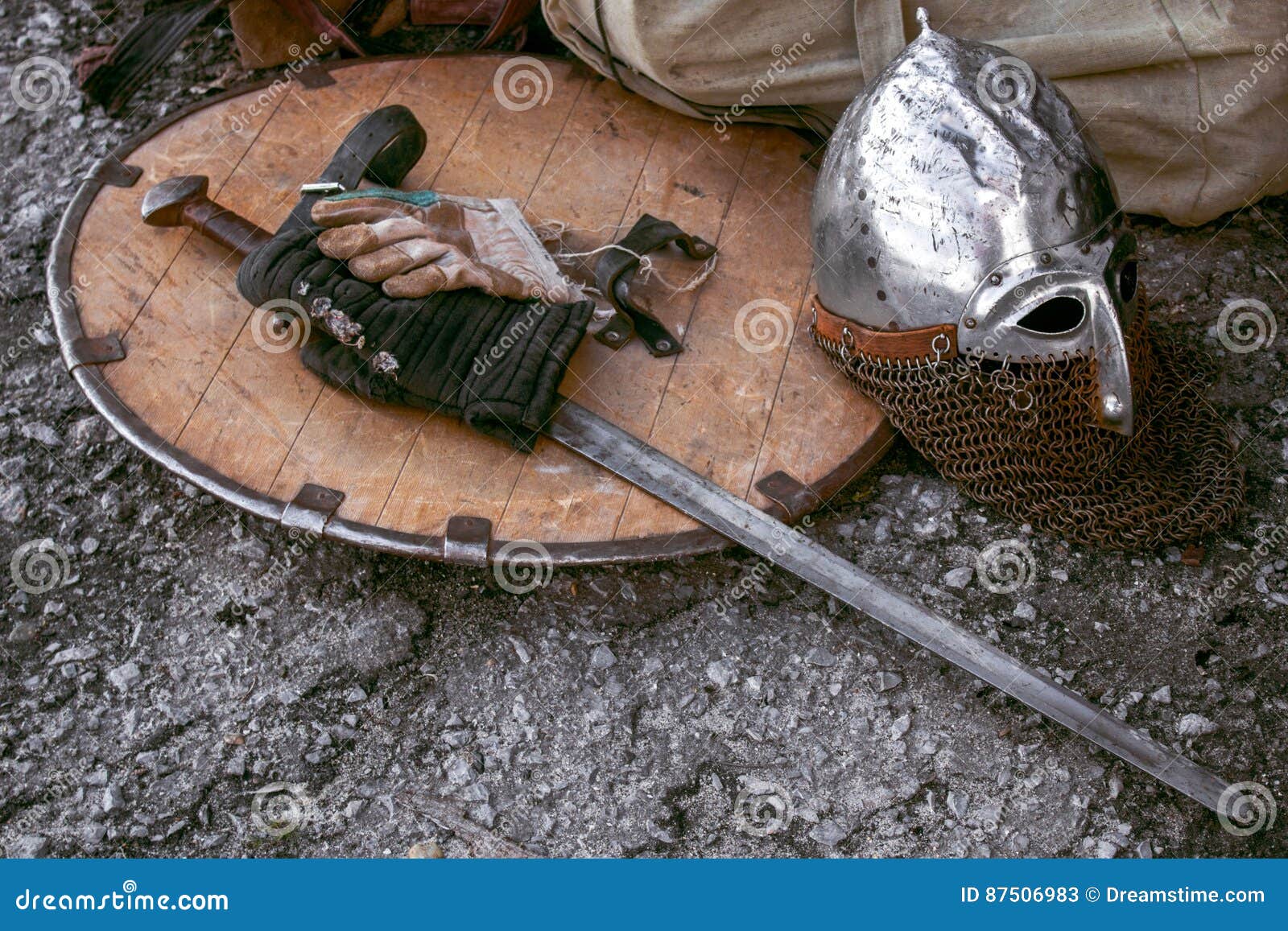 Old Shield with Sword and Helmet Stock Image - Image of ancient, shield ...