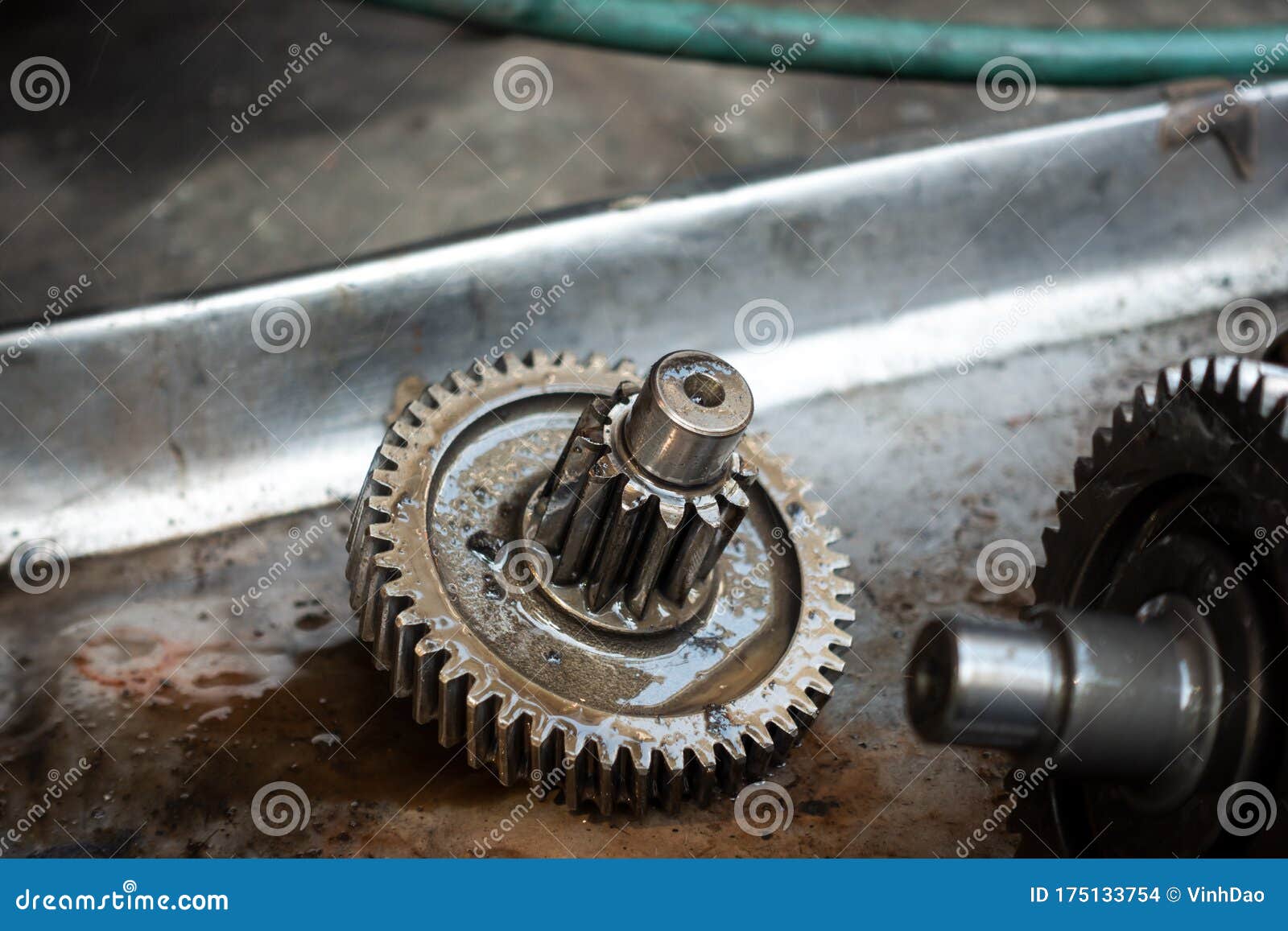 Old Shiny Motorcycle Gears. Disassembly of the Engine Stock Photo ...
