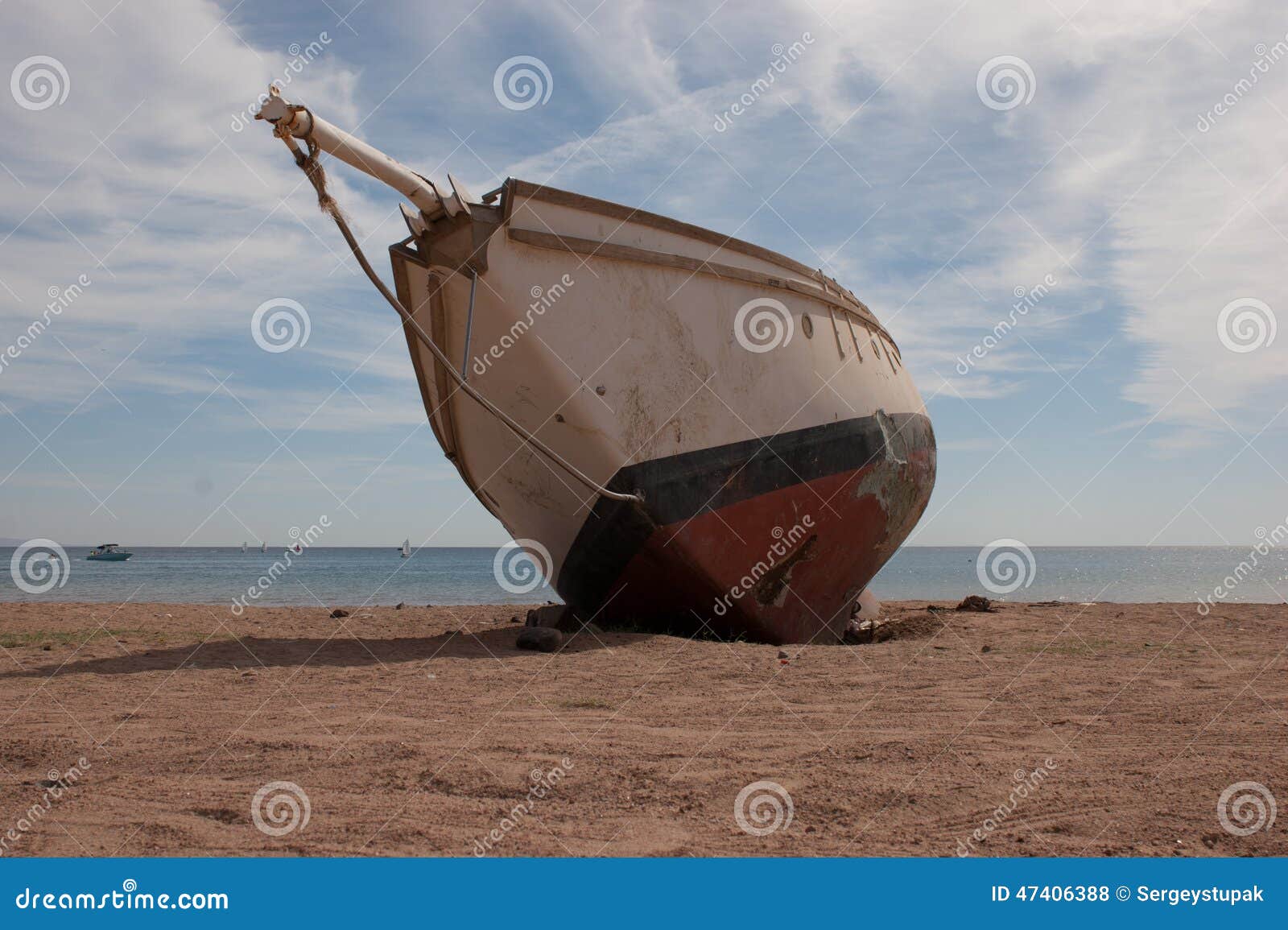 Old ship on the beach. stock photo. Image of shore, egypt - 47406388