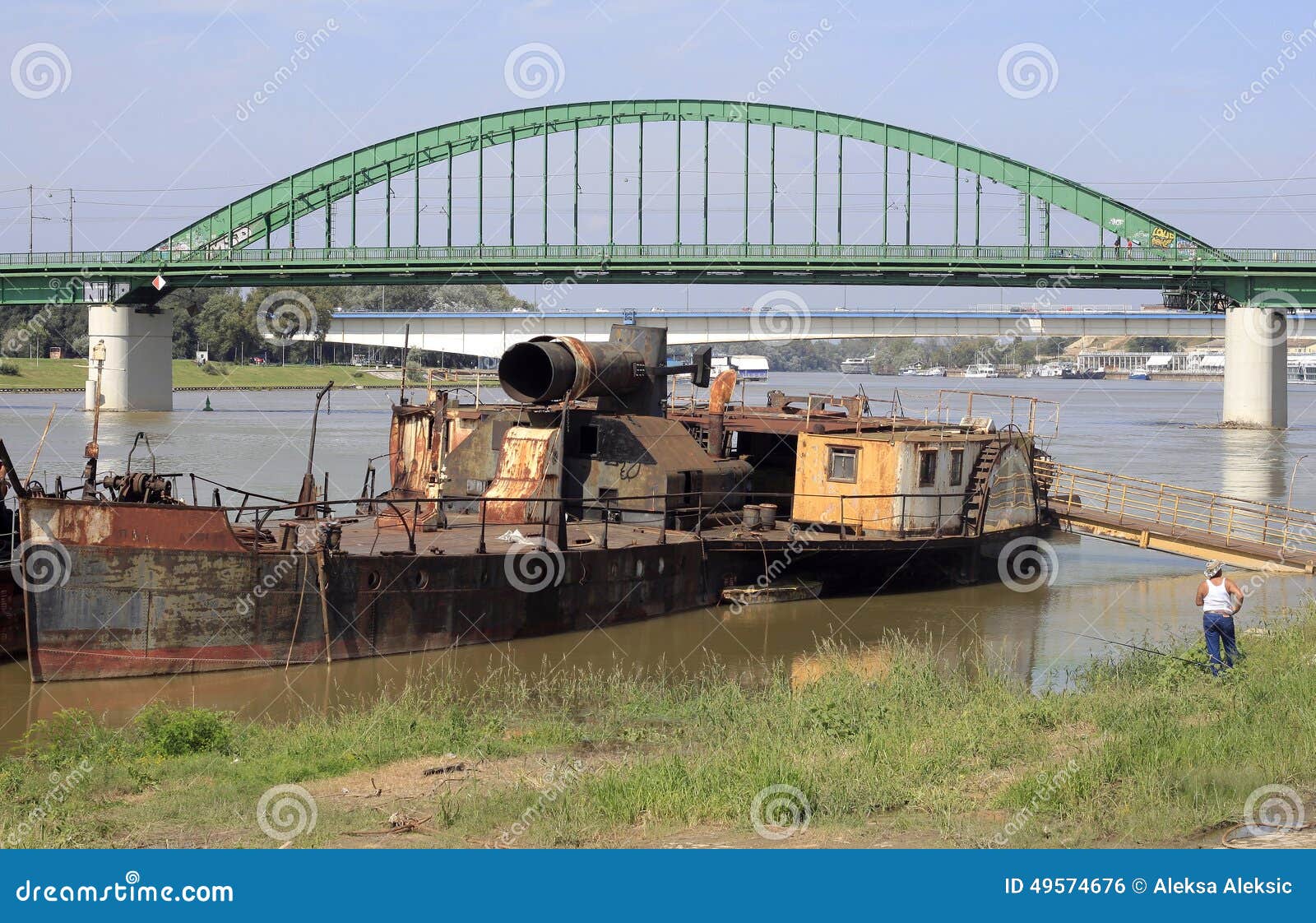 Old ship and bridge stock photo. Image of river, ship - 49574676