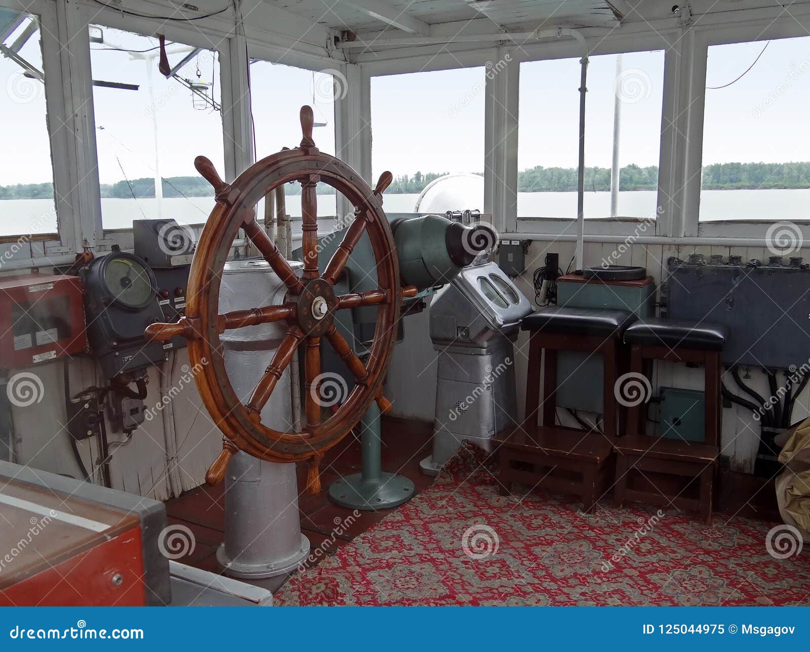 Ship Wheel, Ruder, Interior Stock Image - Image of instrument, control ...