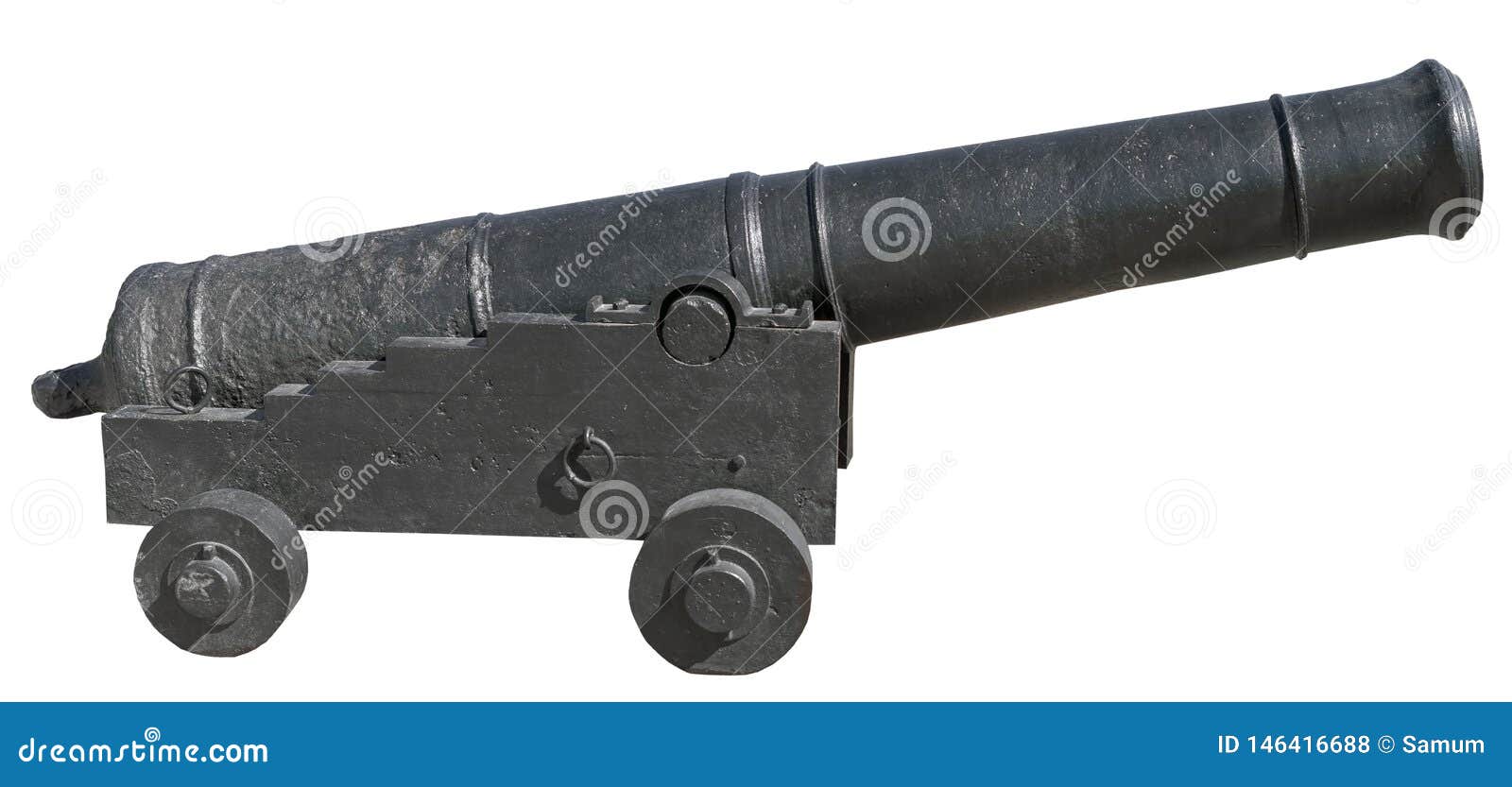 Old ship cannon on white stock photo. Image of fort - 146416688