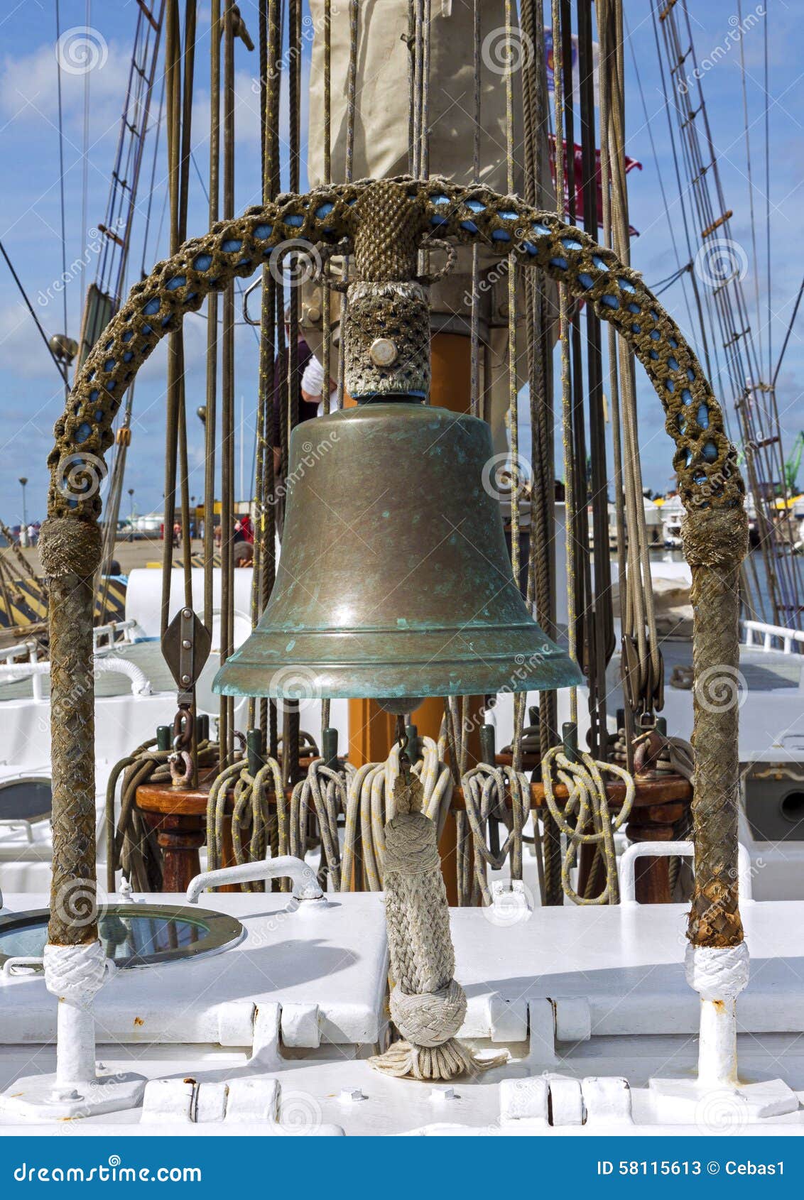 Old Ship Deck with Copper Bell Stock Image - Image of transportation ...