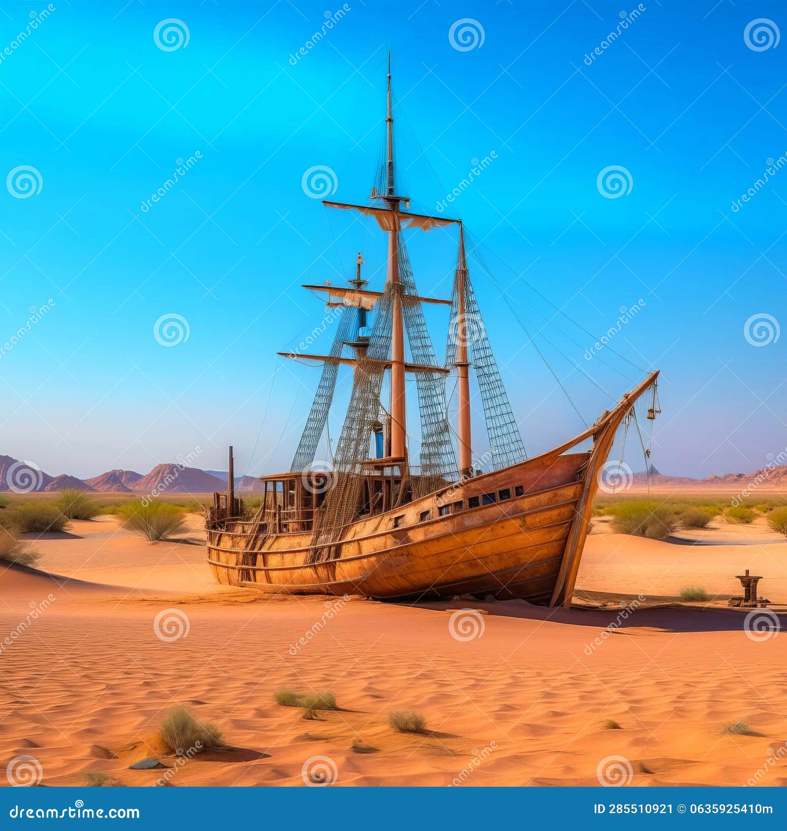 Old ship in the desert. stock illustration. Illustration of desert ...