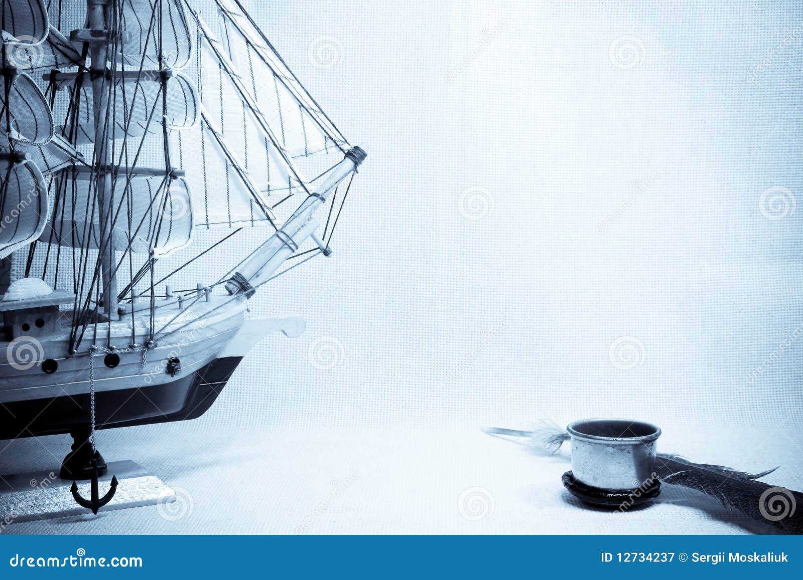 Old ship and feather stock image. Image of journey, model - 12734237