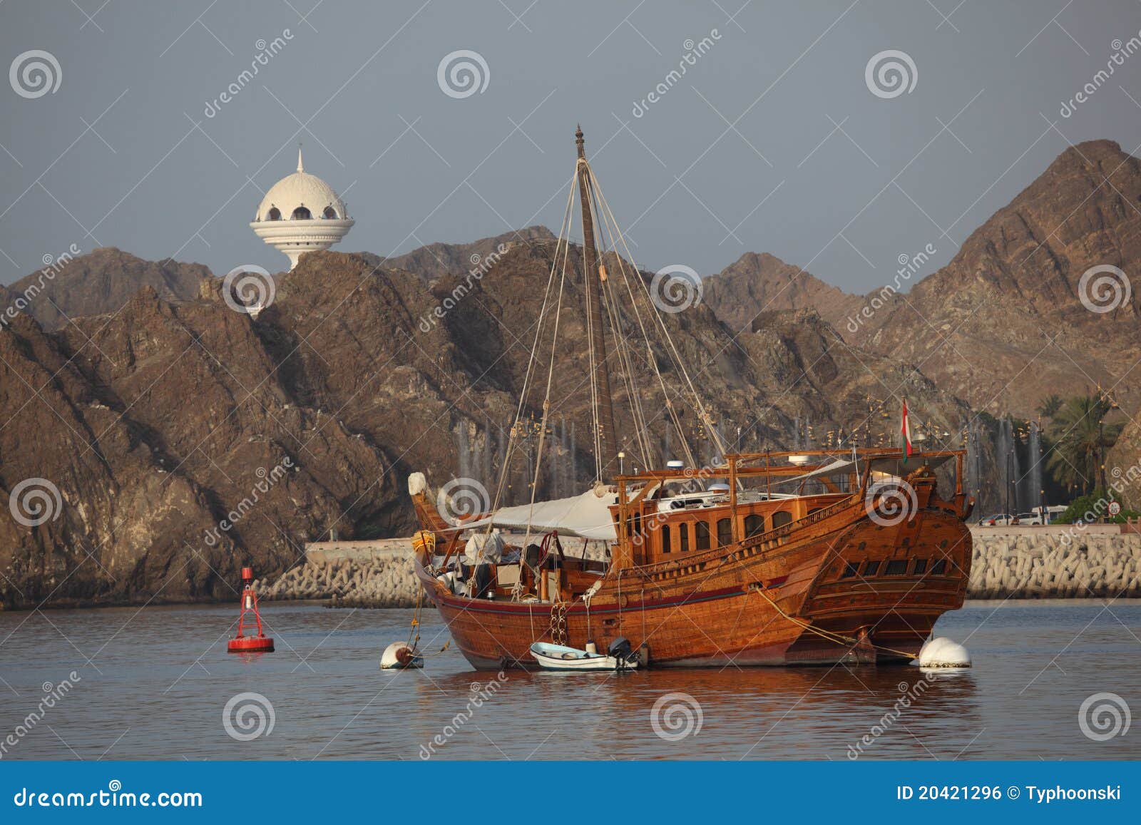 Old Ship in the Harbor of Muscat Stock Photo - Image of mountains ...