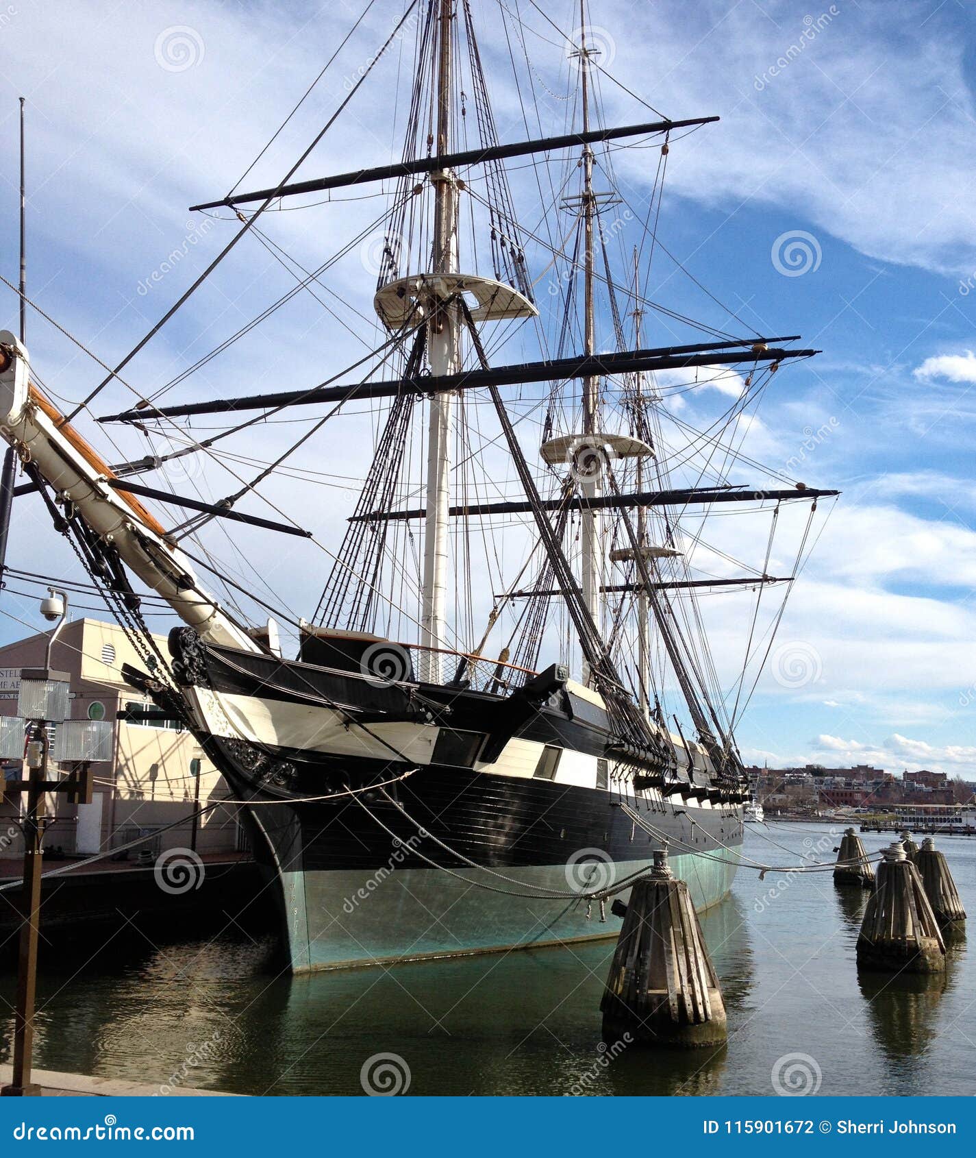 Old Ship in Harbor stock photo. Image of black, green - 115901672