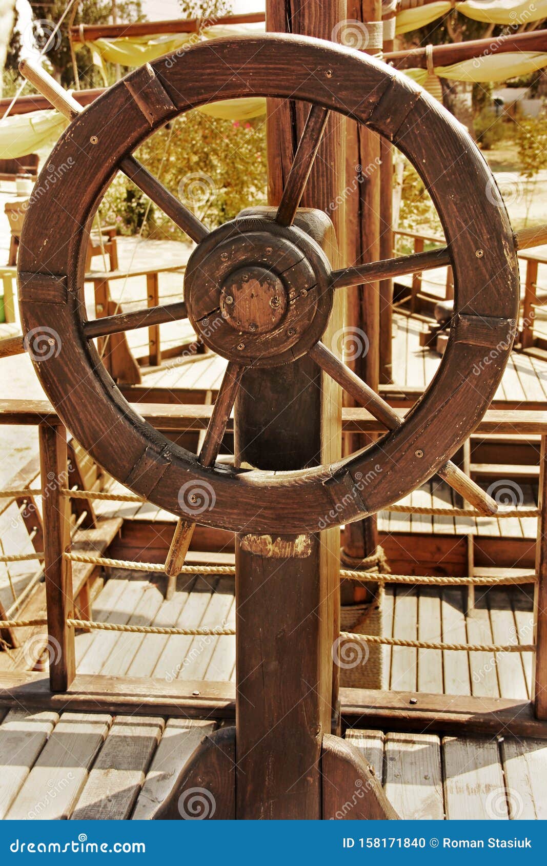 The Old Ship. The Helm Of The Ship. Ship Steering Wheel Stock ...