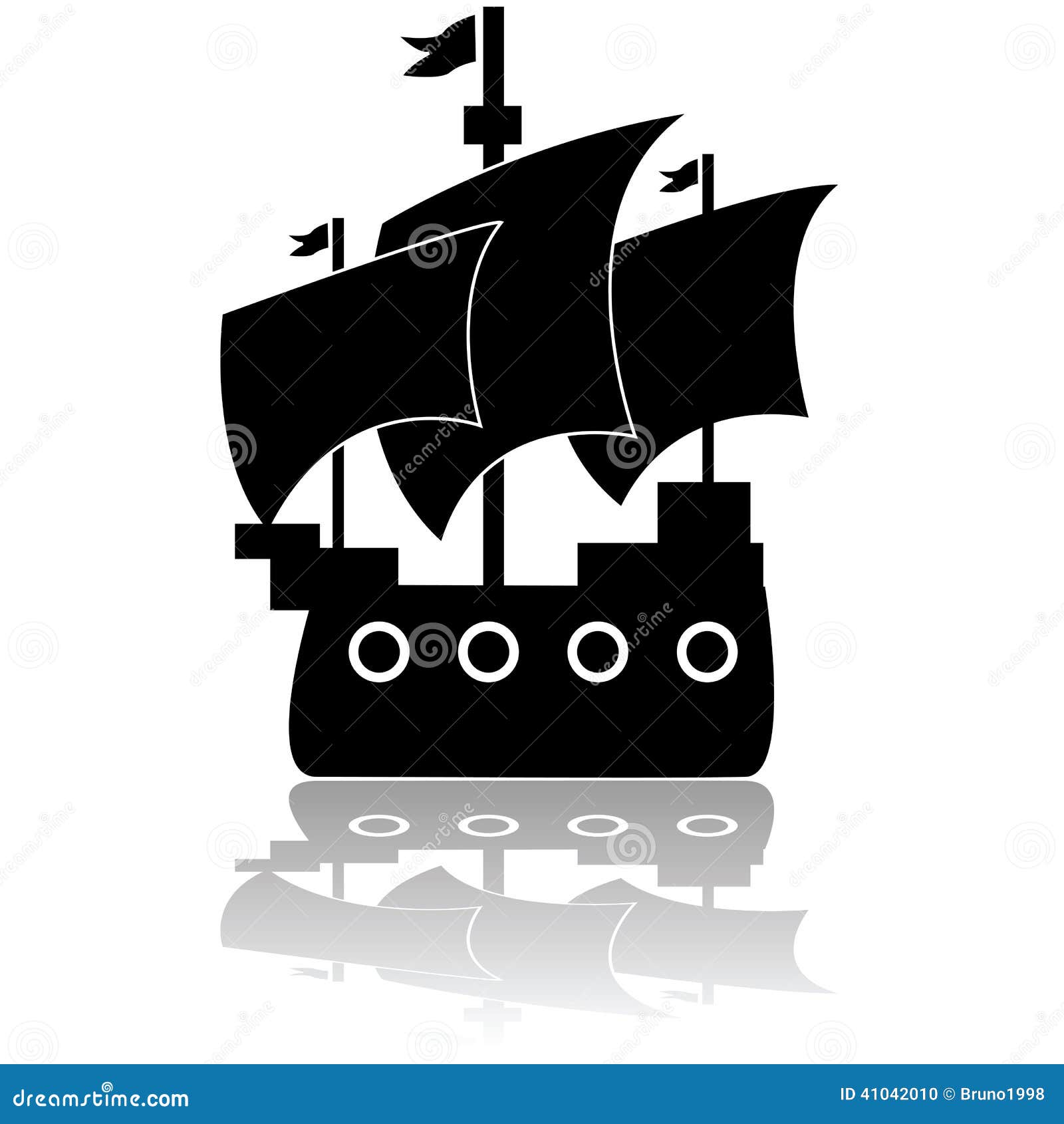 Old ship stock vector. Illustration of graphic, reflection - 41042010