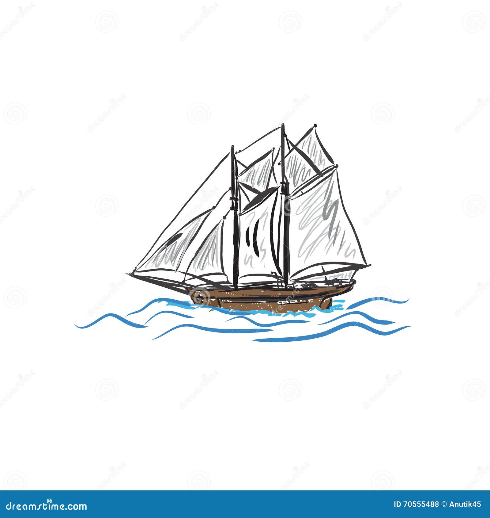 Old Ship Isolated on White Background, Sketch, Vector Illustration ...
