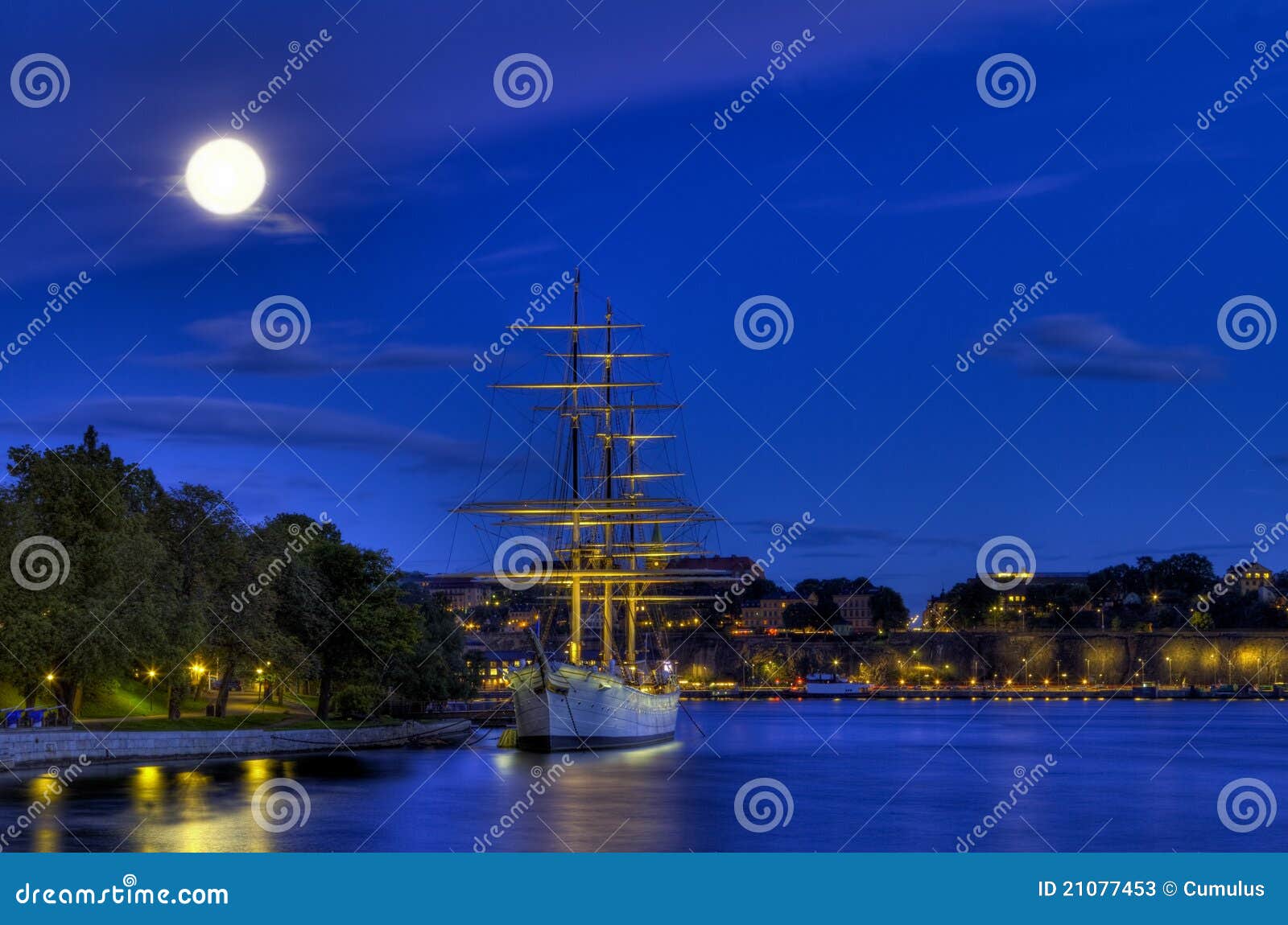 Old ship in moonlight. stock image. Image of transport - 21077453