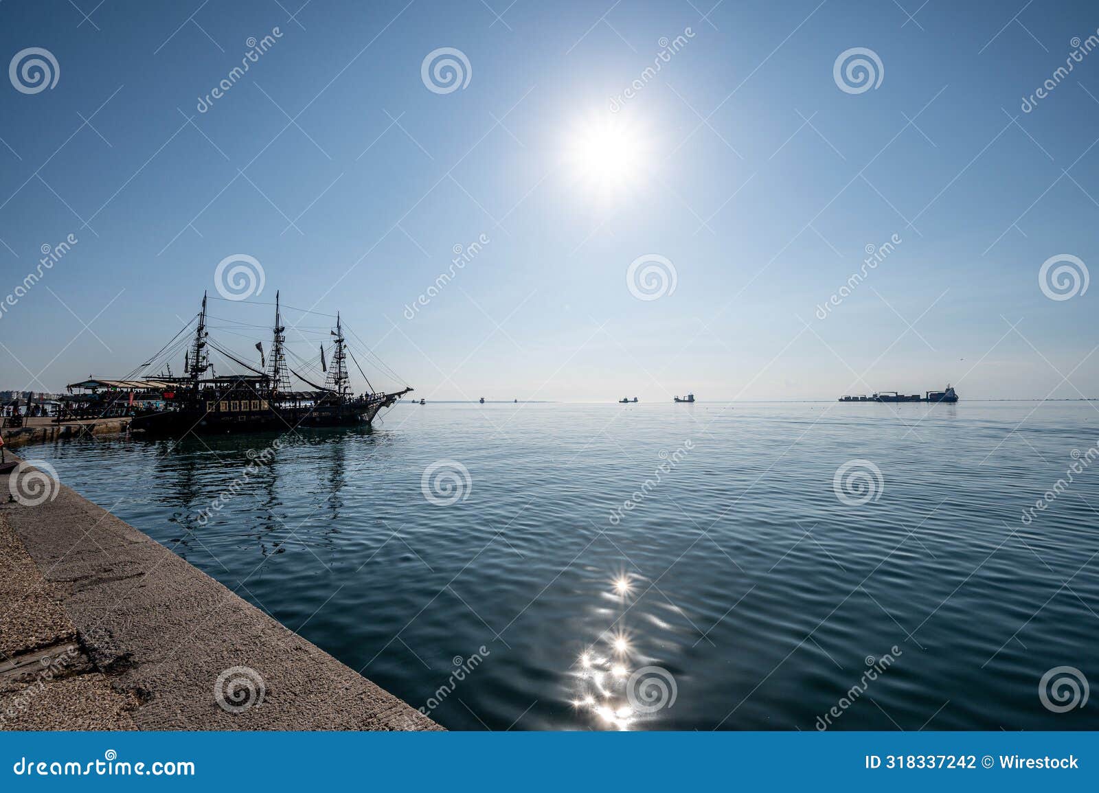 Old Ship Moored at the Seaside Dock in Thessaloniki, Greece Stock Photo ...