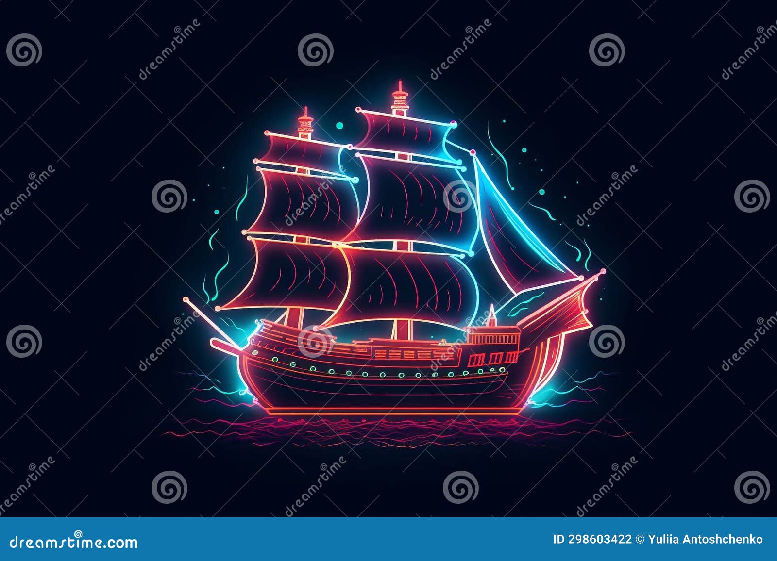 Old Ship with Neon Effect. a Trip by Ship Stock Illustration ...