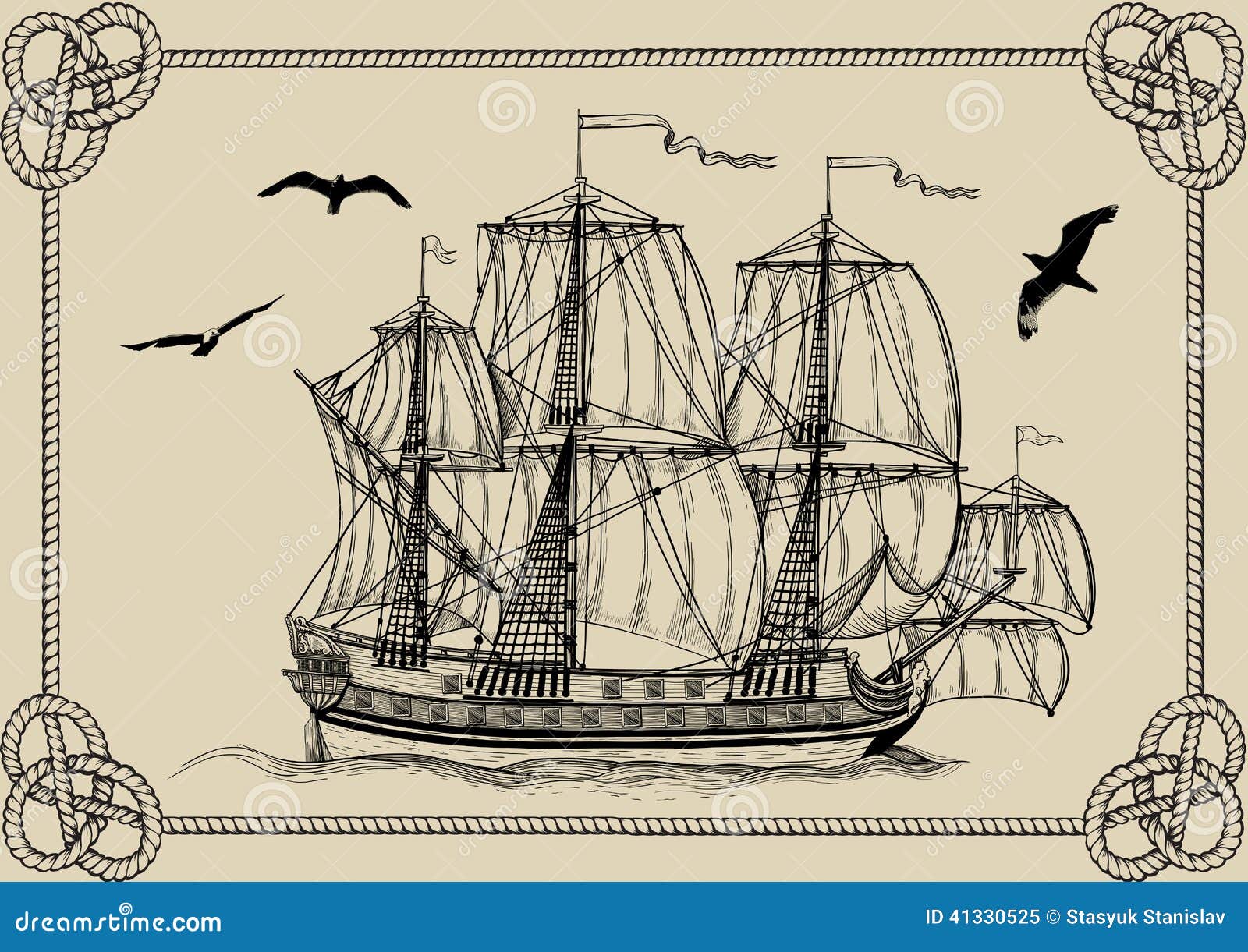 Old ship stock vector. Illustration of nautical, caravel - 41330525