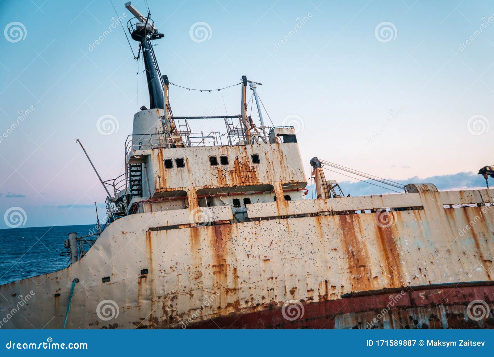 An Old Ship Stranded Stands on the Seashore. Stock Image - Image of ...