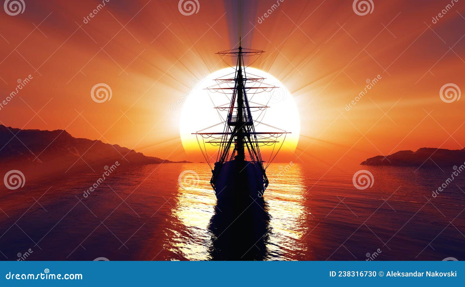 Ship In The Sunset, Night In The Sky Royalty-Free Stock Photo ...