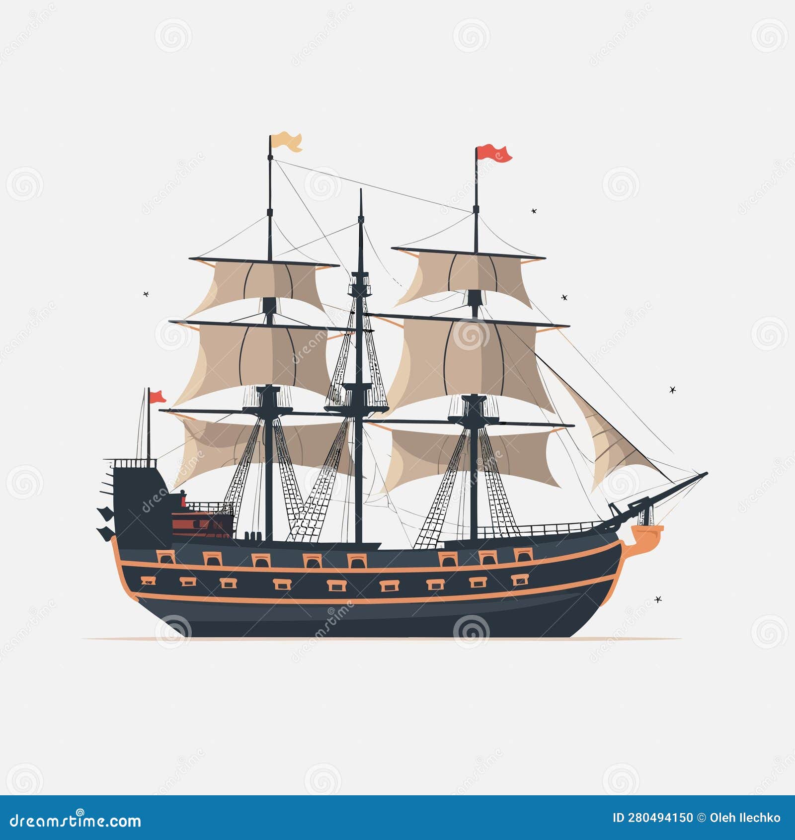 Old Ship Vector Illustration Isolated Illustration Stock Vector ...