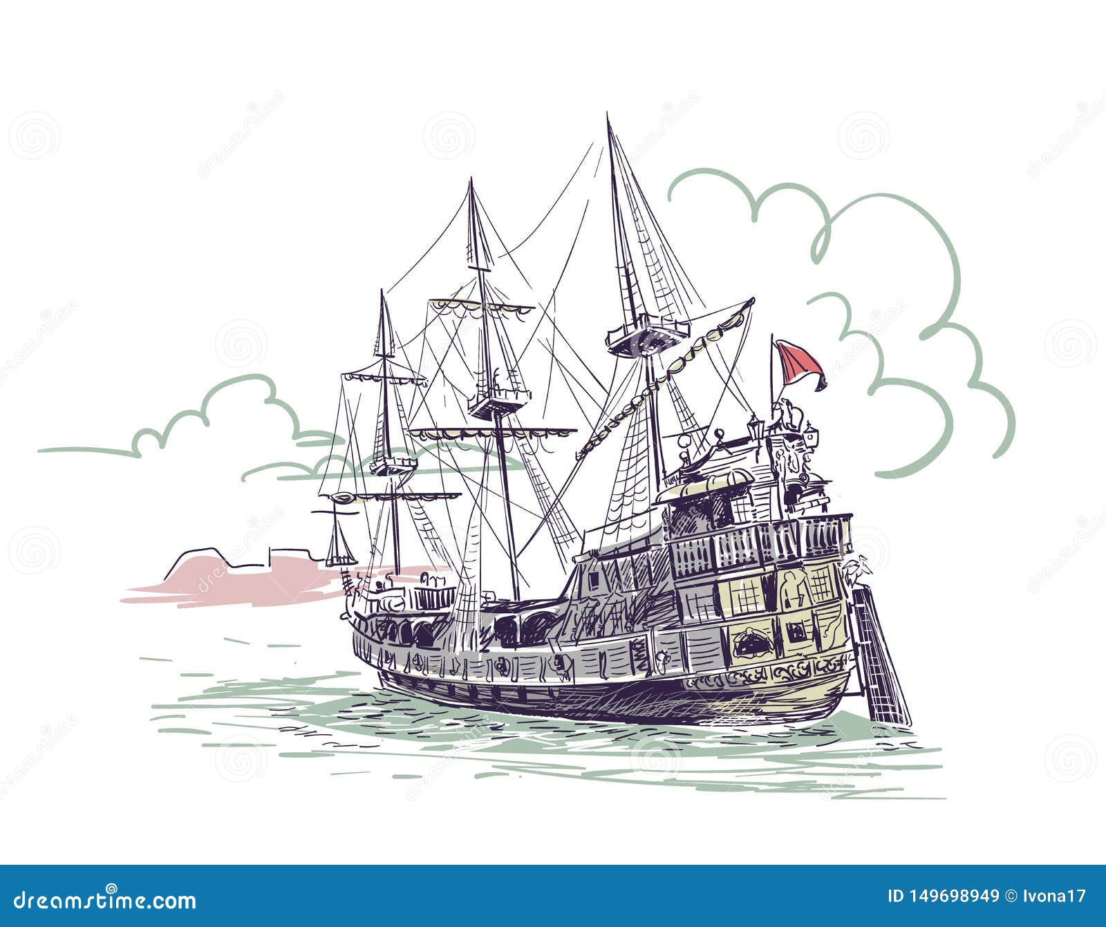 Old Ship Vector Sketch Illustration Gdansk Watercolor Stock ...