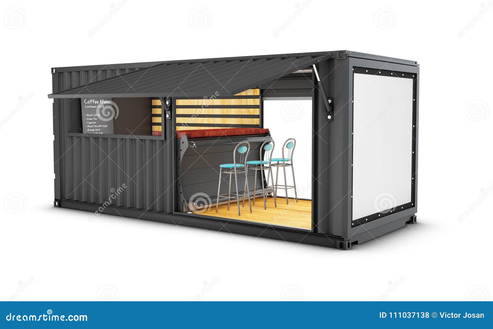 Old Shipping Container Is Converted Into A Chic Coffee Shop, 3d ...