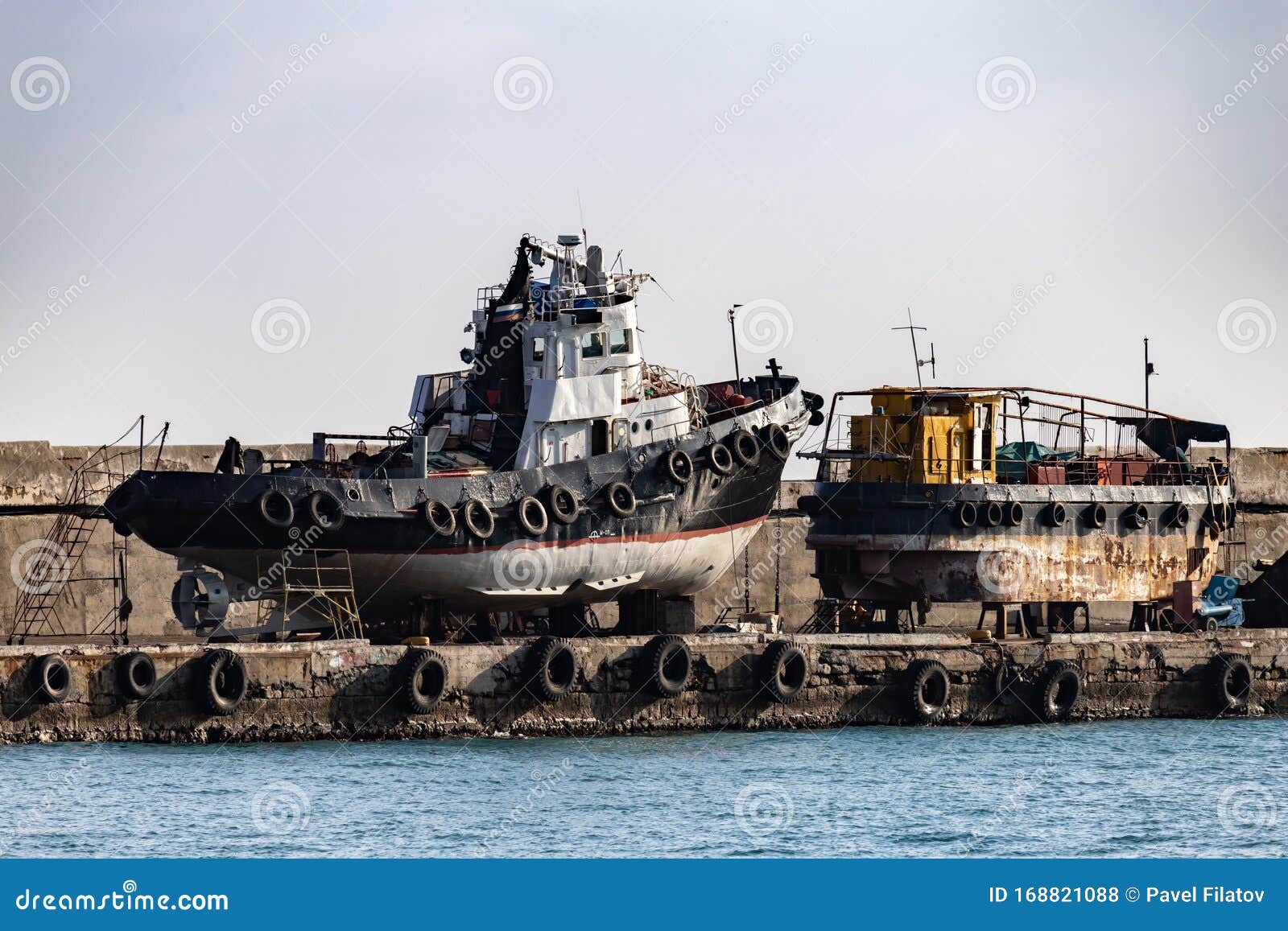 Old ships on the dock stock photo. Image of marine, crane - 168821088